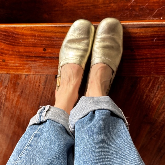 Kraus | Shoes | Vintage Metallic Gold Leather Ballet Slingback Stacked ...